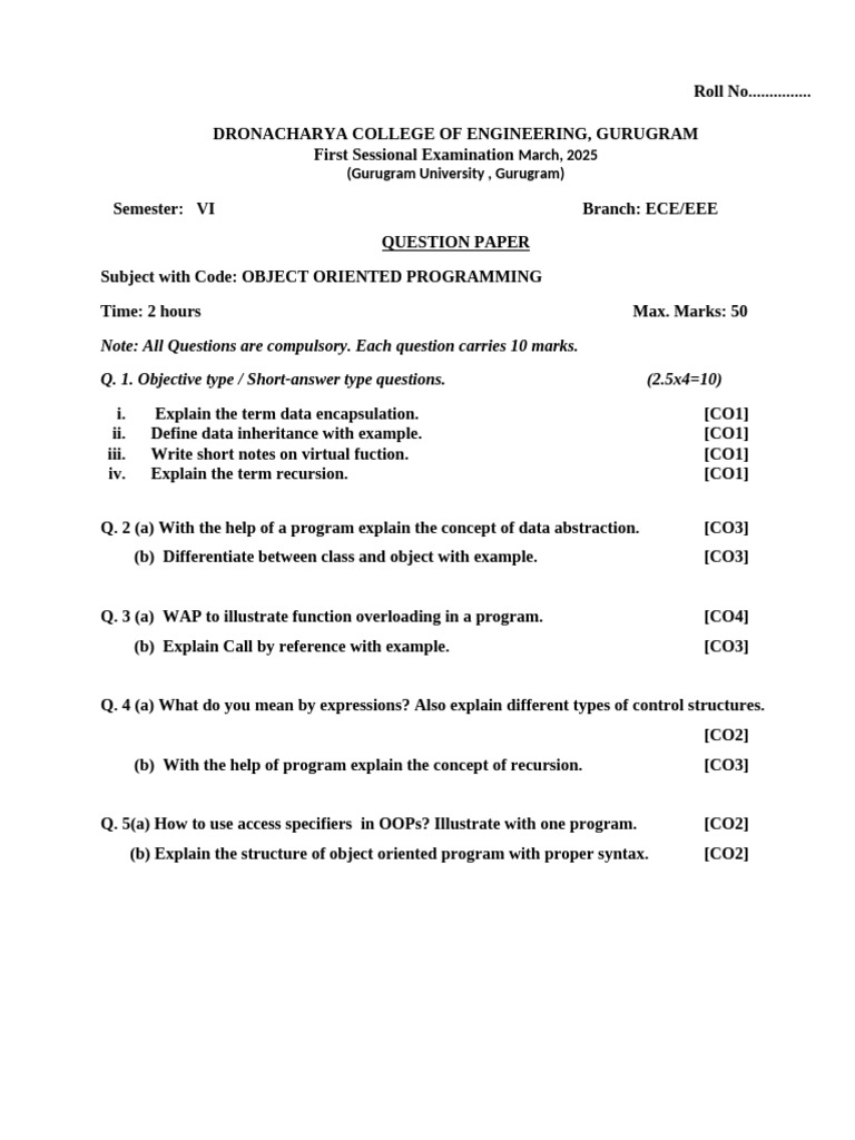 OOPS Sessional Questions | PDF