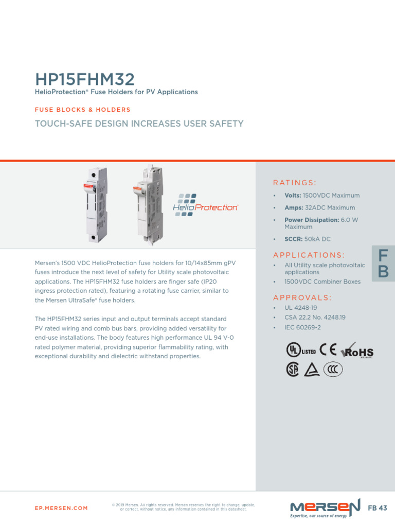 1500V Fuse Holder Datasheet | PDF | Fuse (Electrical) | Photovoltaics