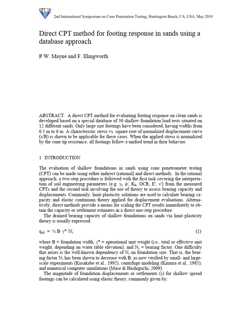 Direct CPT Method For Footing Response in Sands Using A Database ...