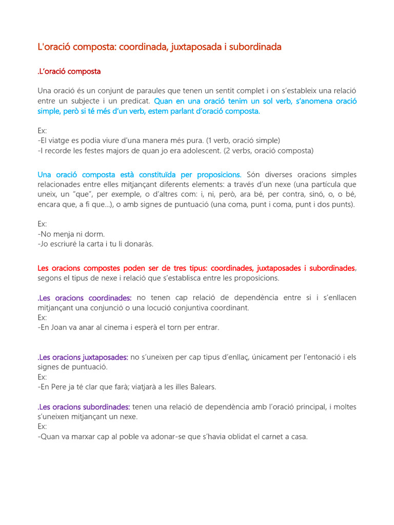Oració composta coordinada - teoria i pràctica (2) | PDF