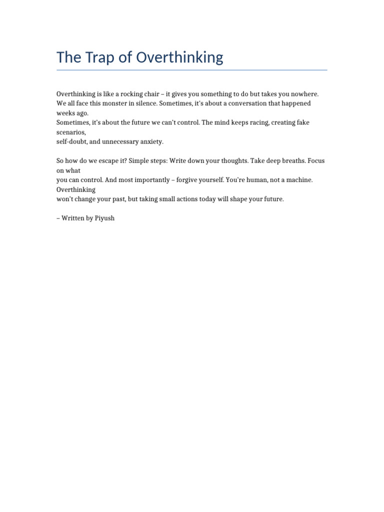 The Trap of Overthinking | PDF