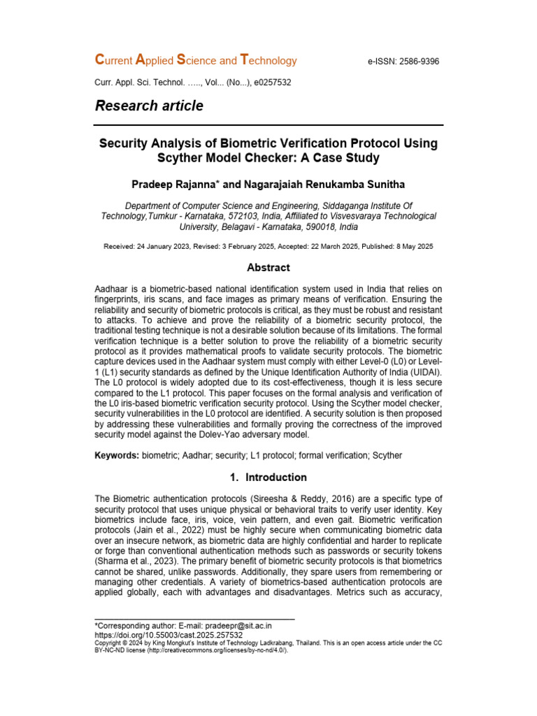 P14 (Vol25 - No6) ID+257532 Security+Analysis+of+Biometric HC OF (8 5 2025) | PDF | Biometrics ...