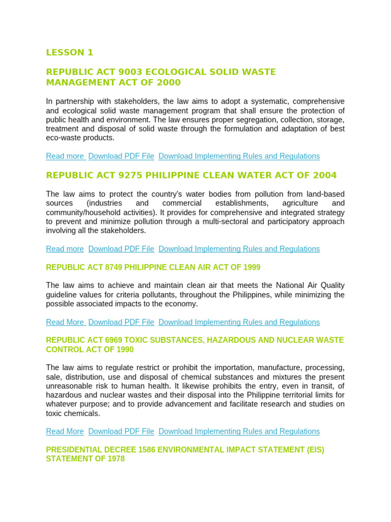 Philippine Waste Management Laws Overview | PDF | Waste | Waste Management