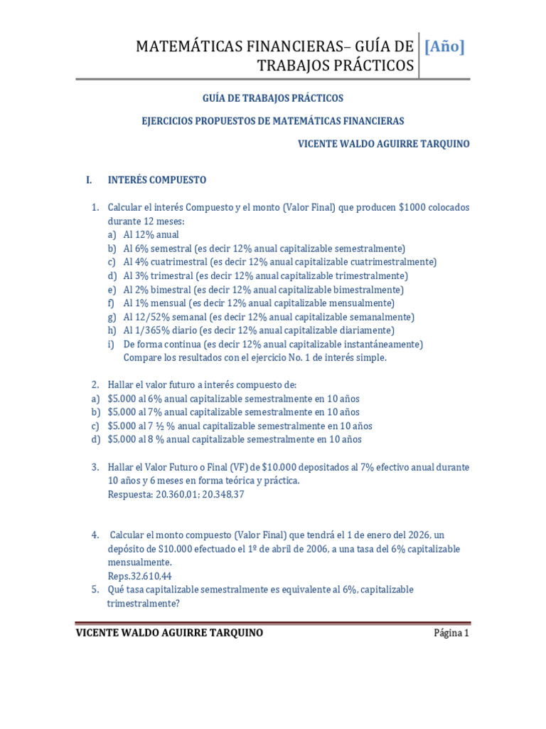 Practica Int Comp y Dscto Comp | PDF | Finanzas Matemáticas | Interés compuesto