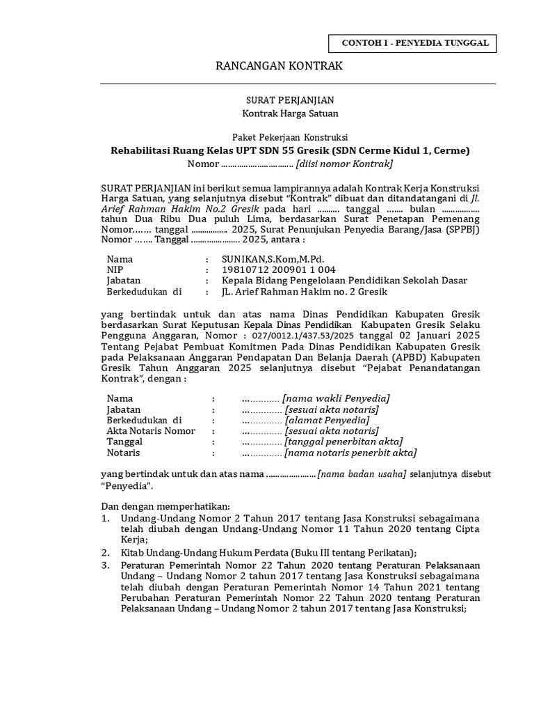 Draft+Kontrak+Rehab+Upt+Sdn+55+Grs+Th 2025+rev3 | PDF