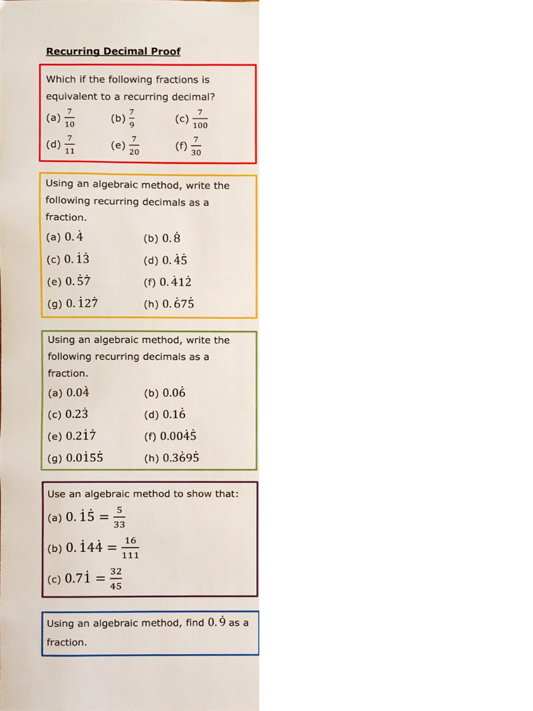 SHOULD Recurring Decimal Proof Practice Strips Aim | PDF