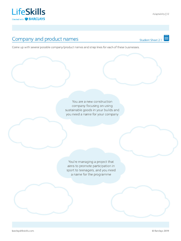 Barclays LIfe Skills - Adaptability Worksheets | PDF