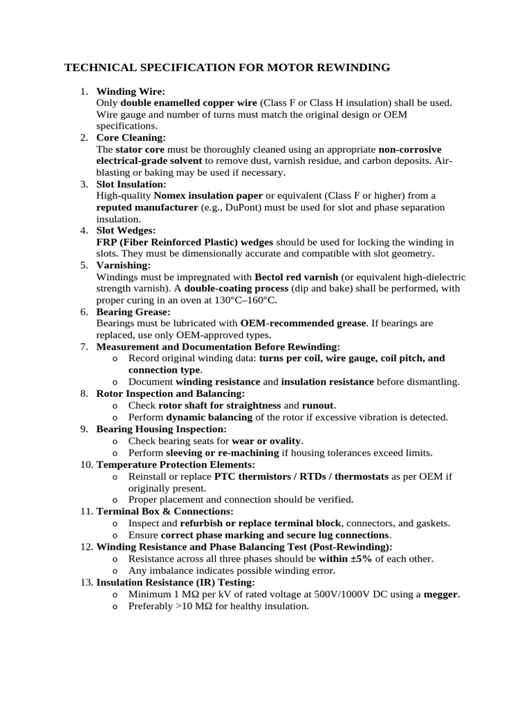 SOW For Motor Rewinding Work | PDF | Insulator (Electricity) | Voltage