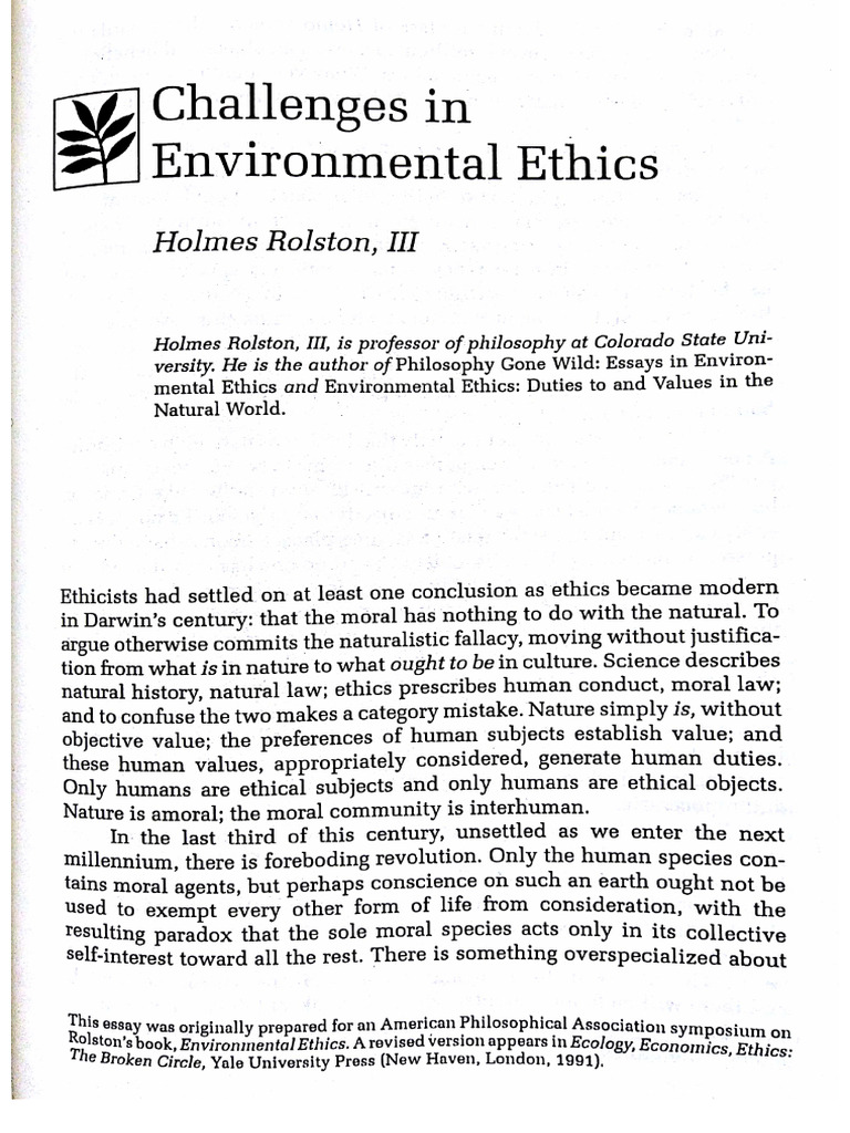 Rolston H Challenges in Env Ethics | PDF