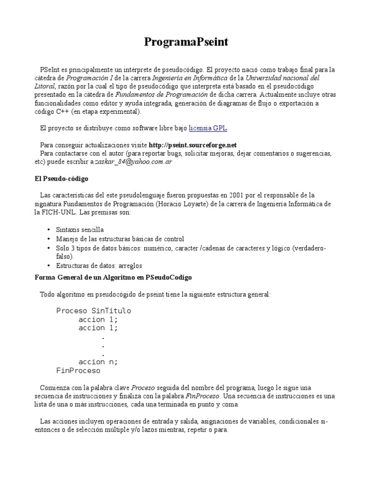 Manual Pseint | PDF | Algoritmos | Programa de computadora