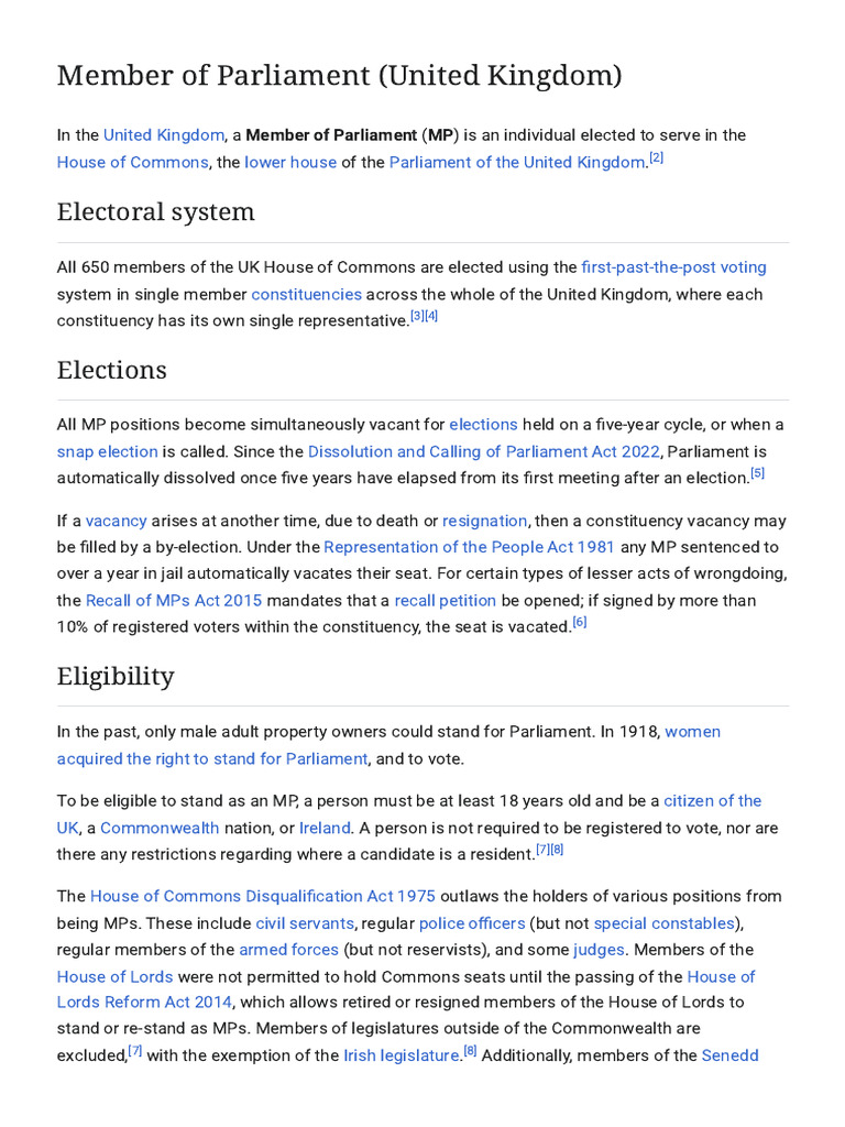 Member of Parliament (United Kingdom) - Wikipedia | PDF | House Of ...