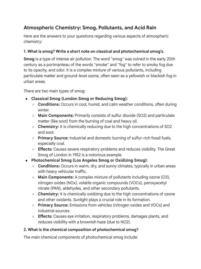 Atmospheric Chemistry_ Smog, Pollutants, and Acid Rain Explained | PDF ...