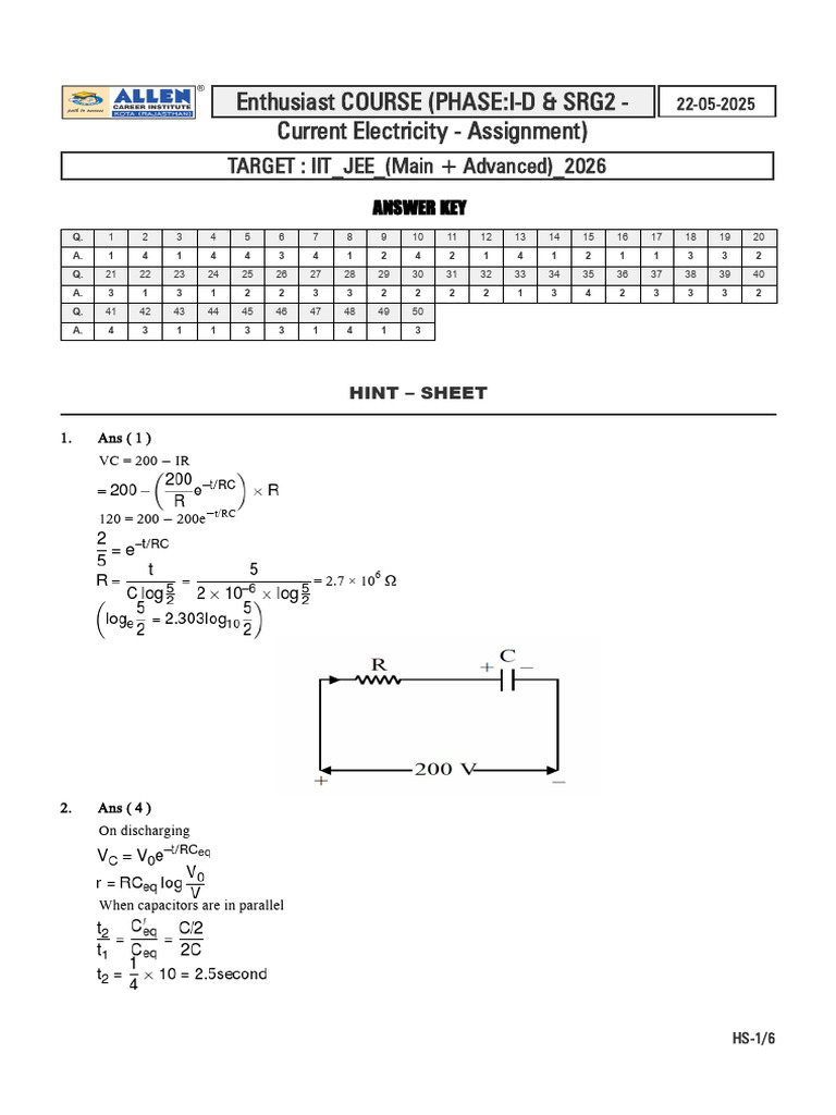 Current Electricity - Assignment - Ak & Sol | PDF | Electricity ...