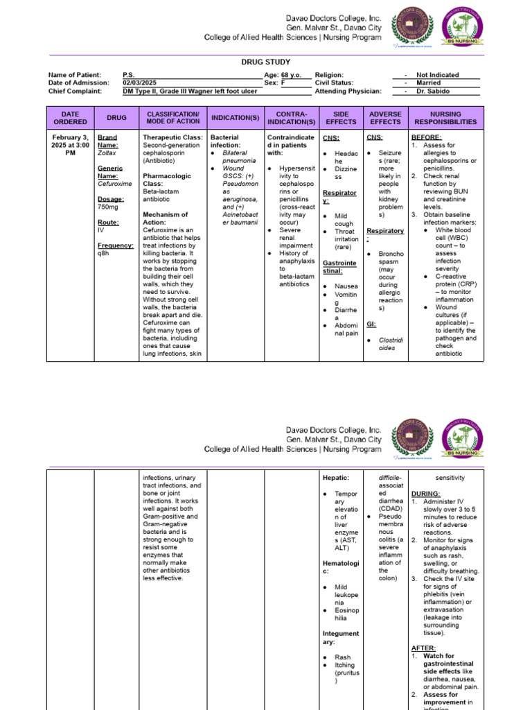 Deiparine - Cefuroxime - Drug Study | PDF | Infection | Medical Specialties