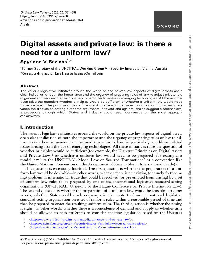 Digital Assets and Private Law | PDF | Security Interest | Uniform ...