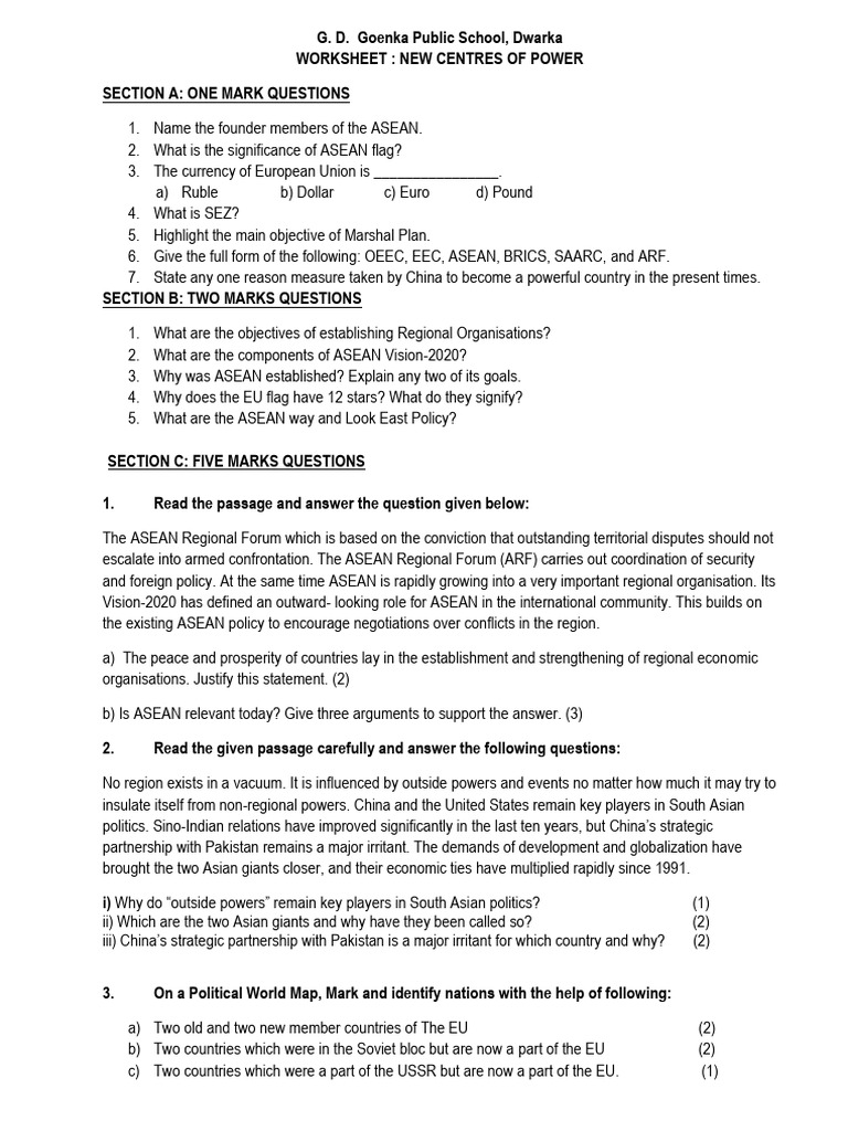Work - Sheet CH 4 Alternative Centres of Power | PDF | European Union ...