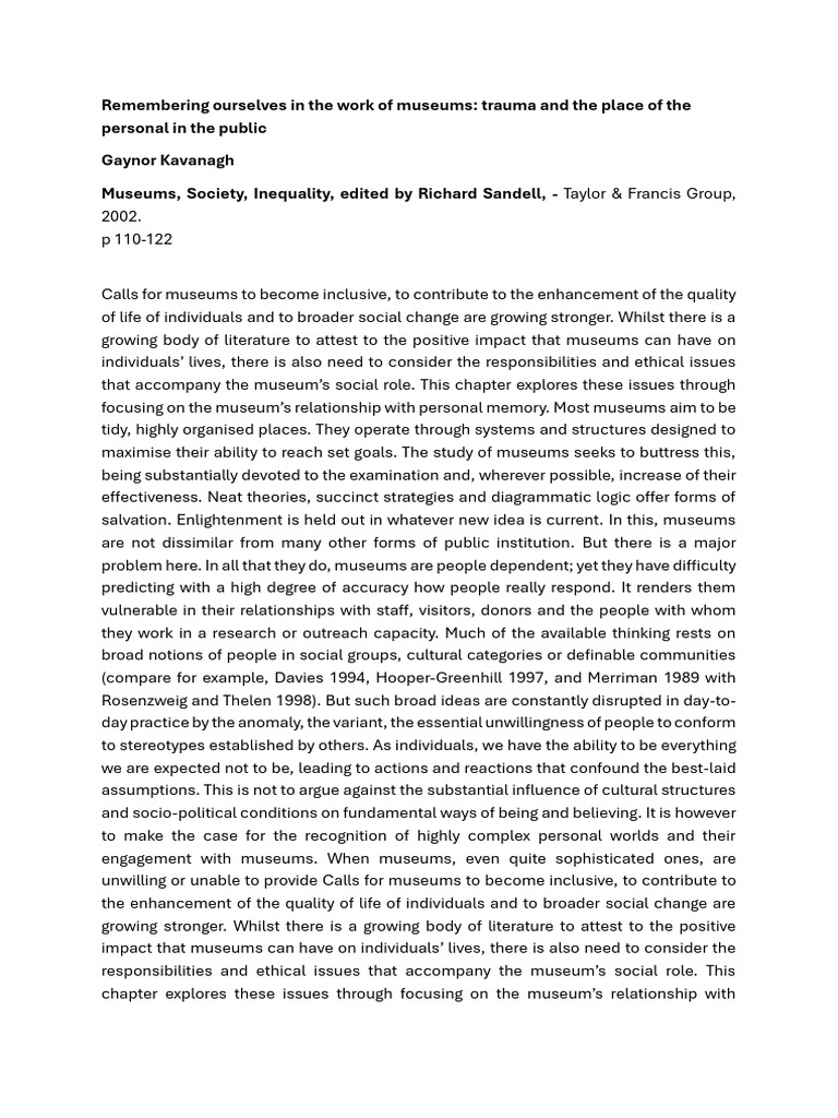 Richard Sandell-Museums Inequality | PDF | Psychological Trauma | Memory