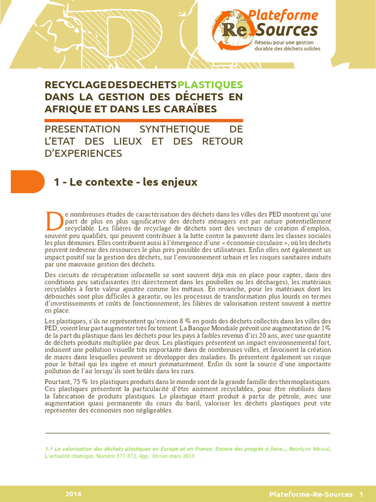 Fiche Synthétique Recyclage Plastiques | PDF | Plastique | Déchets