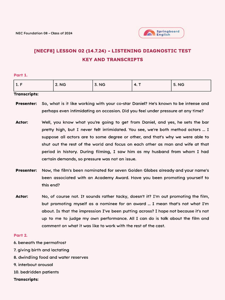 Necf8 Lesson 02 14 7 24 Listening Diagnostic Test Key And