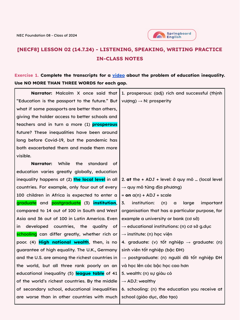 [NECF8] Lesson 02 (14.7.24) - Listening, Speaking, Writing Practice ...