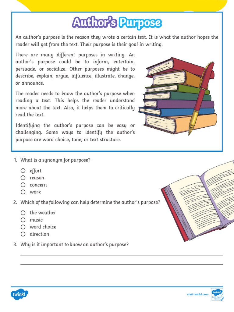 Color Fourth Grade Author's Purpose Reading Passage Comprehension Activity | PDF