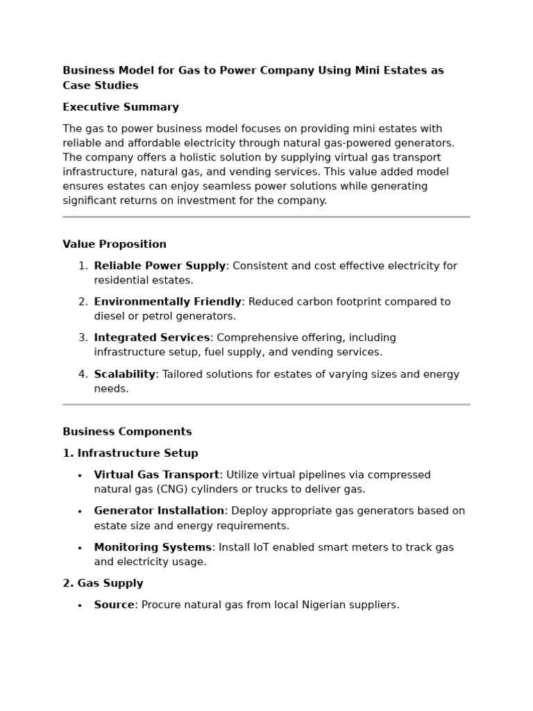 Business Model For Gas-to-Power For Estates | PDF | Natural Gas ...
