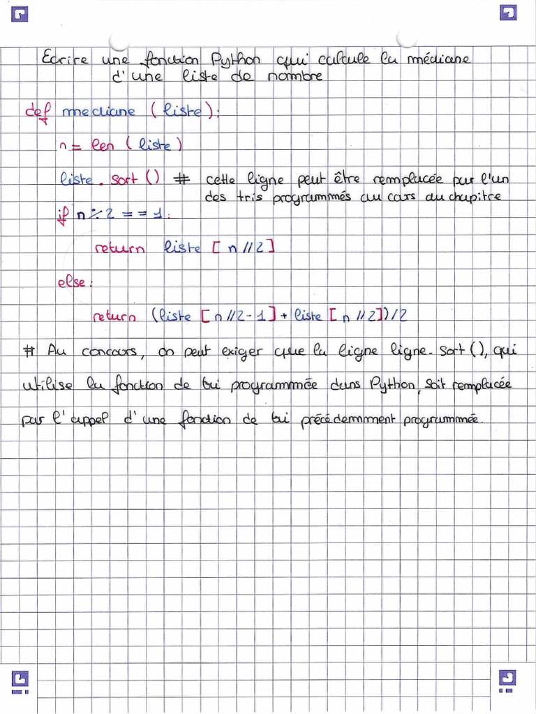 Écrire Une Fonction Python Qui Calcule La Médiane D'une Liste de Nombre | PDF
