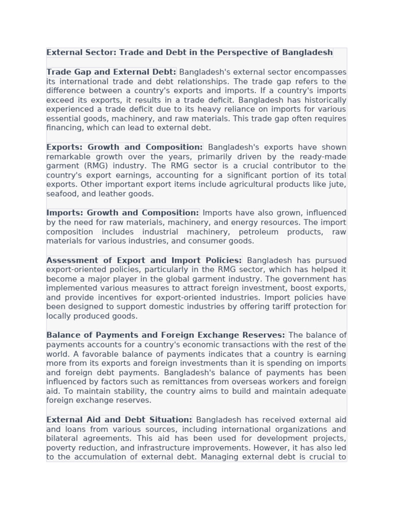 External Sector Trade and Debt in The Perspective of Bangladesh 1 | PDF ...