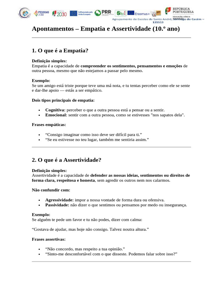 Apontamentos Empatia Assertividade | PDF