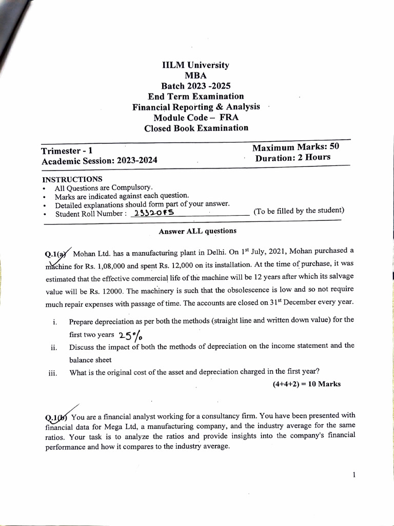 MBA 1st Year Question Papers | PDF
