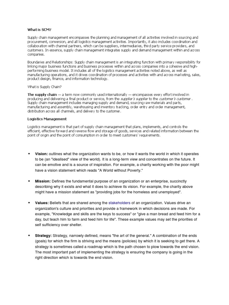 What Is SCM Vision Mission | PDF | Logistics | Business Process