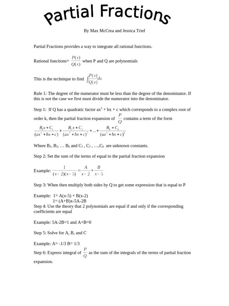Integration Techniques: Partial Fractions | PDF | Mathematical Objects ...