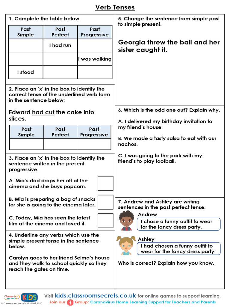 Year 6 Verb Tenses Practice Guide | PDF | Perfect (Grammar) | Syntax