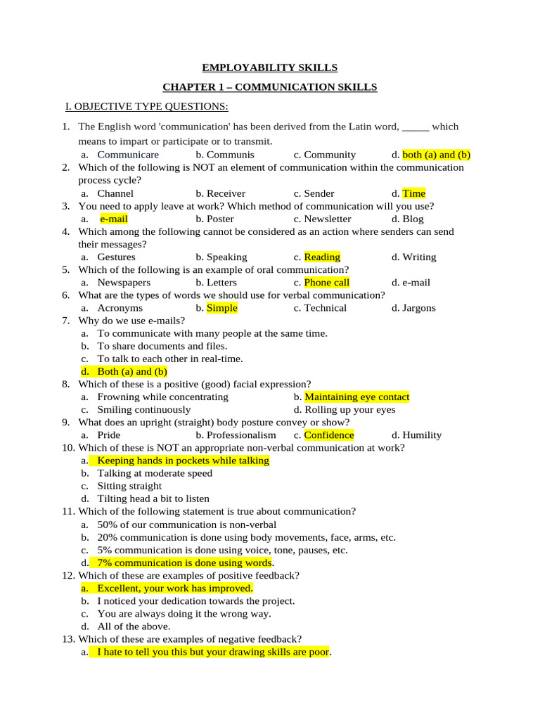 1-Communication Skills - Notes | PDF | Communication | Nonverbal ...