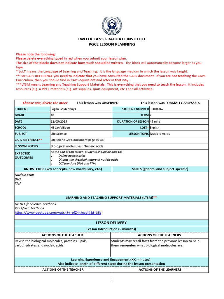 Life Science Lesson Plan 8 2 | PDF | Nucleic Acids | Nucleotides