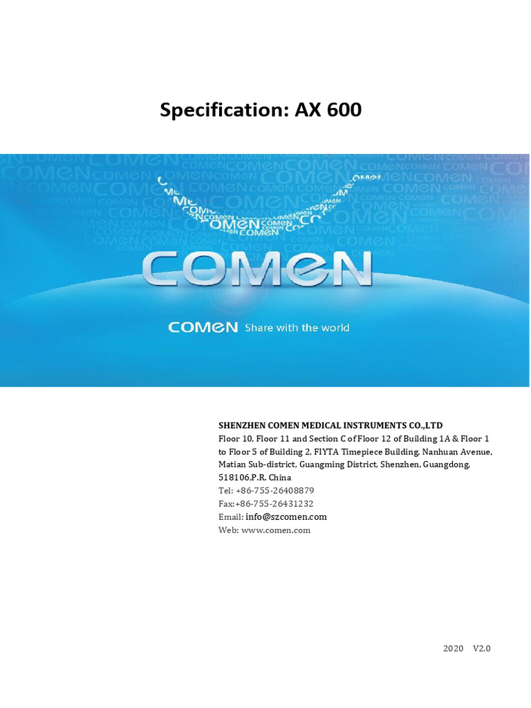 Specifications of AX600-Comen | PDF | Respiration | Pulmonology