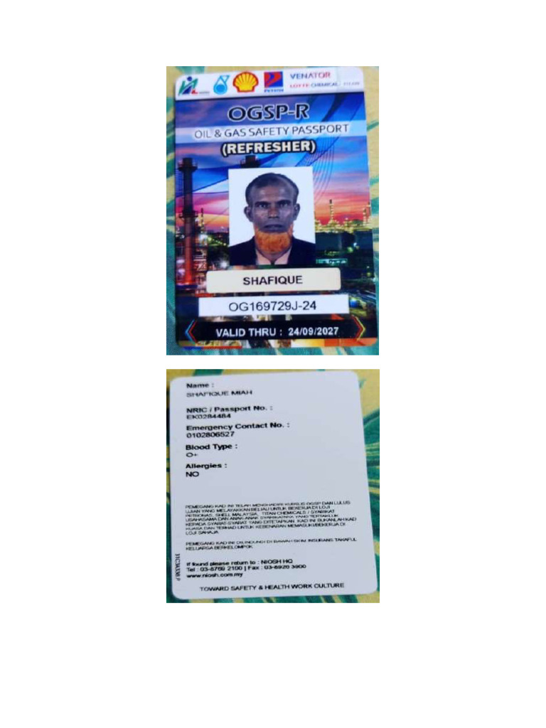 6) Shafique Miah - Ogsp, Cidb, Passport & Work Permit | PDF