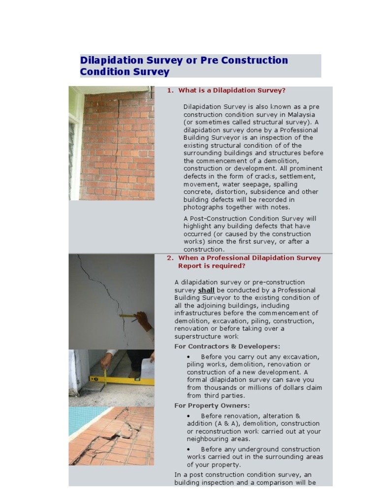 Dilapidation Survey or Pre Construction Condition Survey | PDF ...