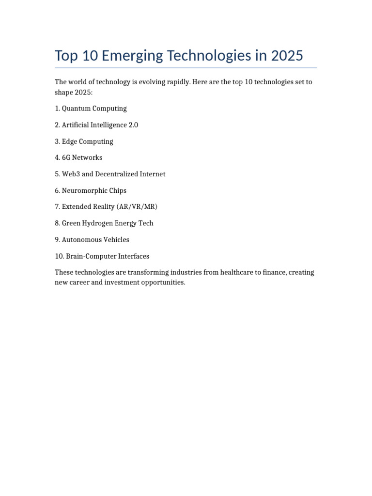 TechDoc 3 Top 10 Emerging Technologies in 2025 | PDF