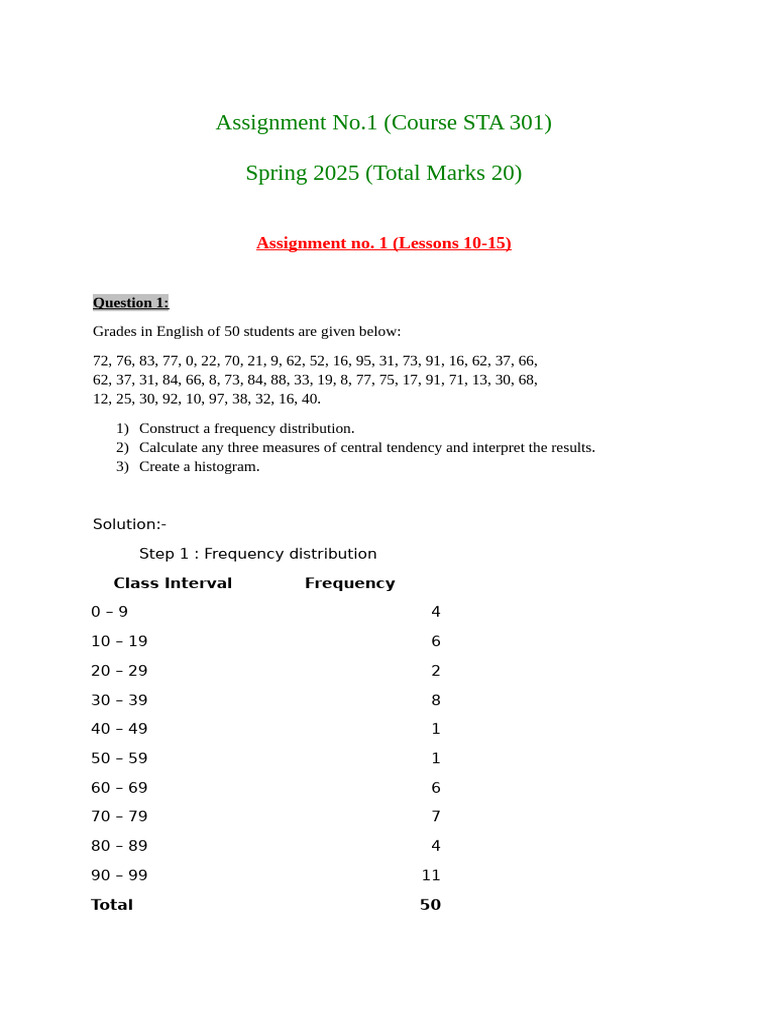 Spring 2025 - STA301 - 1 Solve | PDF | Mode (Statistics) | Mean