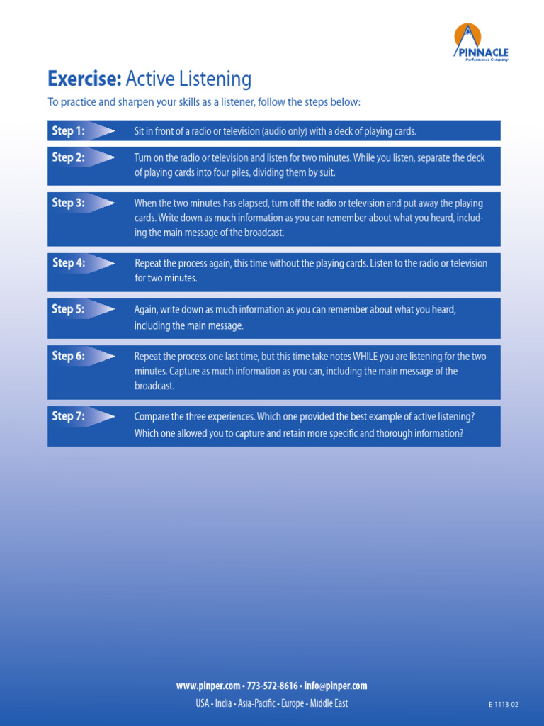 Active Listening Practice Exercises | PDF