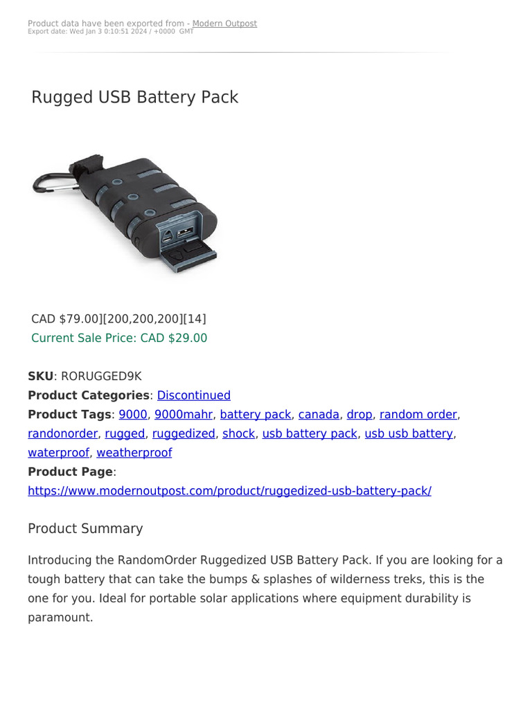 Rugged USB Battery Pack | PDF | Usb | Smartphone
