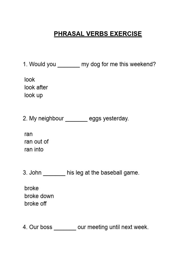Phrasal Verbs Practice Worksheet | PDF