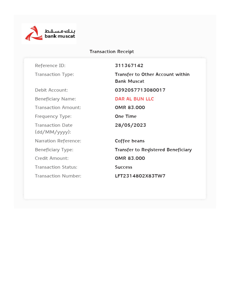 Bank Muscat Transaction Receipt Details | PDF