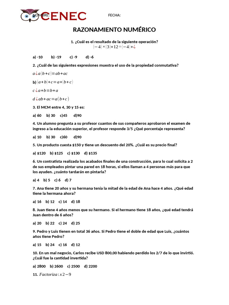 Prueba Numérico Joel | PDF