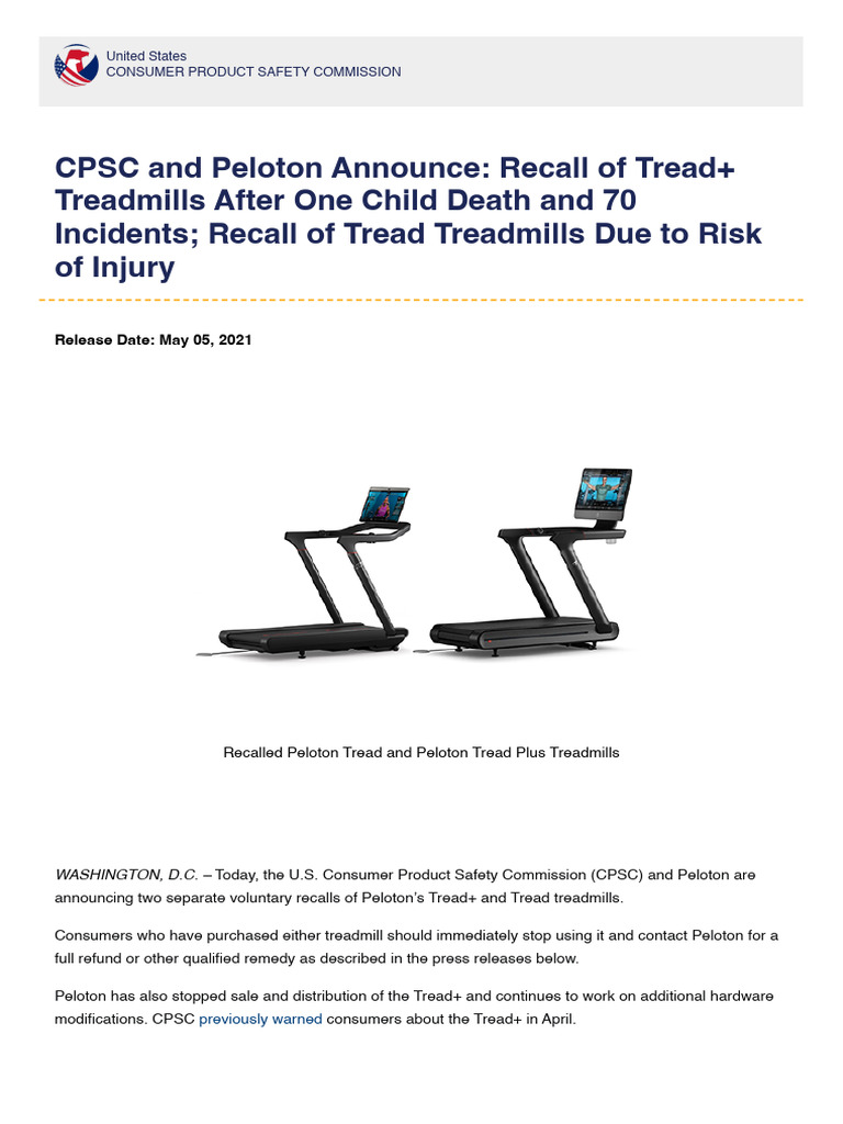 CPSC and Peloton Announce_ Recall of Tread+ Treadmills After One Child ...