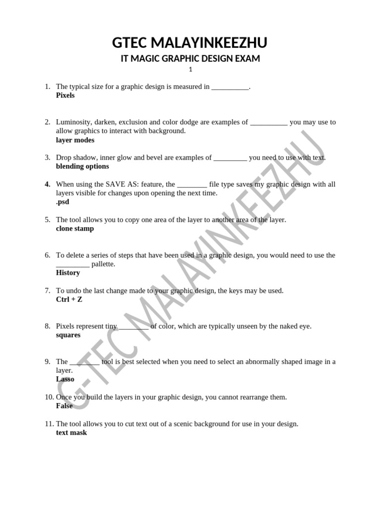 Graphic Design Exam Overview | PDF | Multidimensional Signal Processing ...