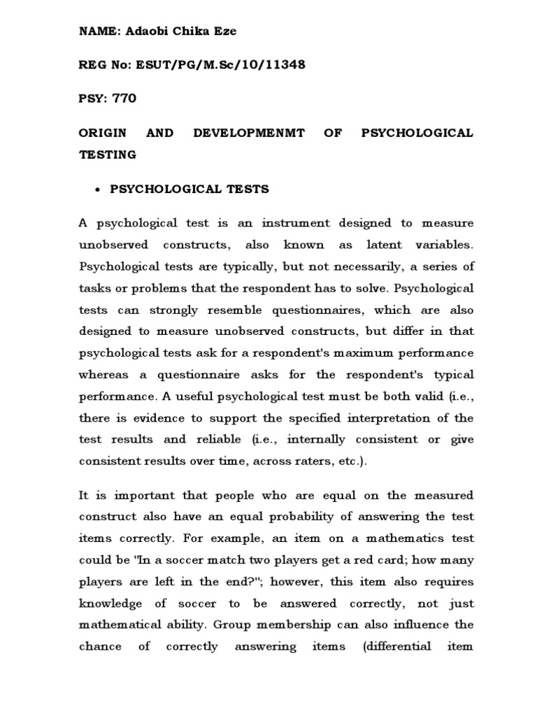 Psychological Tests | PDF | Confounding | Psychological Testing