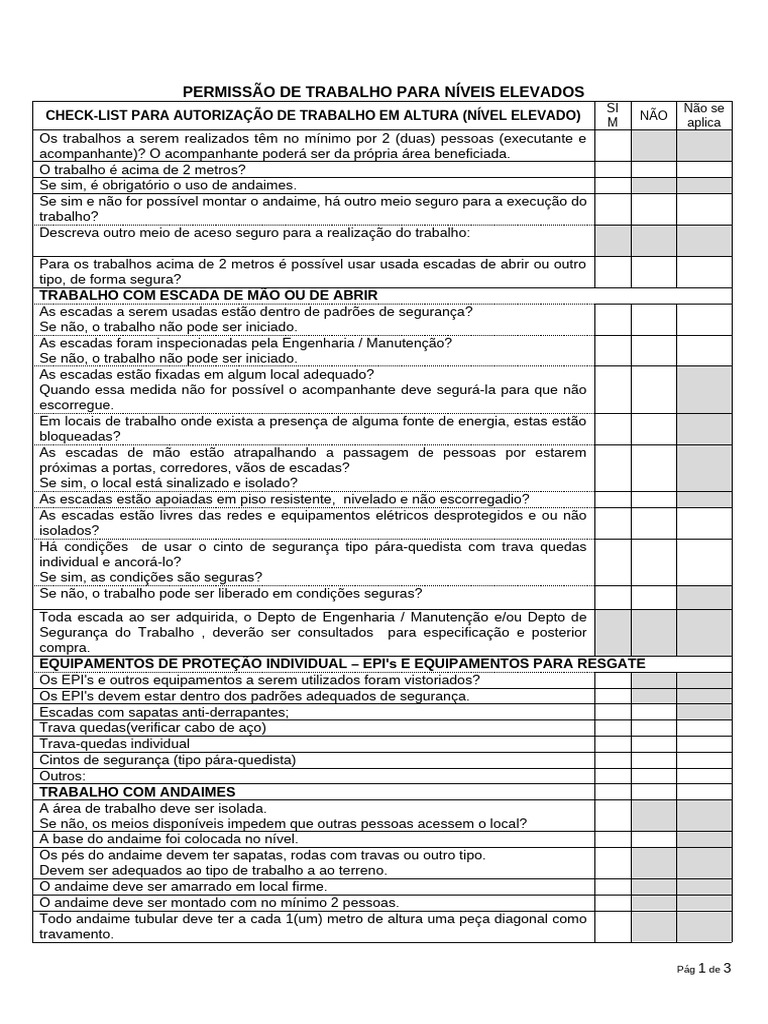 Check-list de Trabalho em Altura | PDF | Andaime