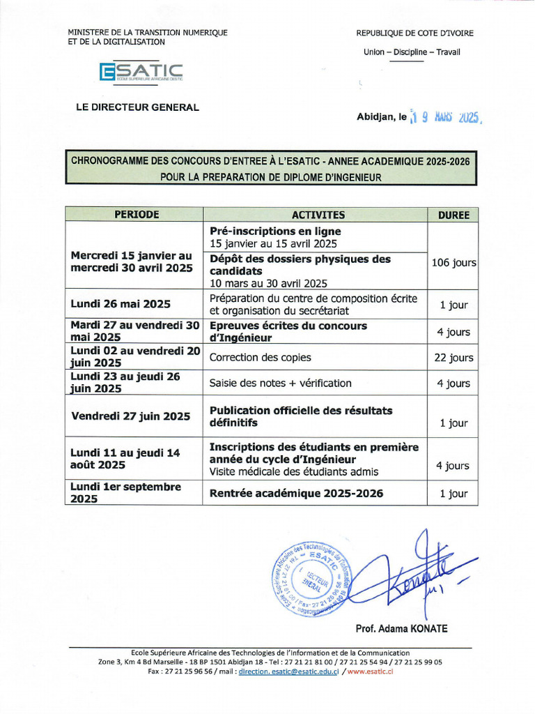 Chronogramme Concours Ingenieur | PDF